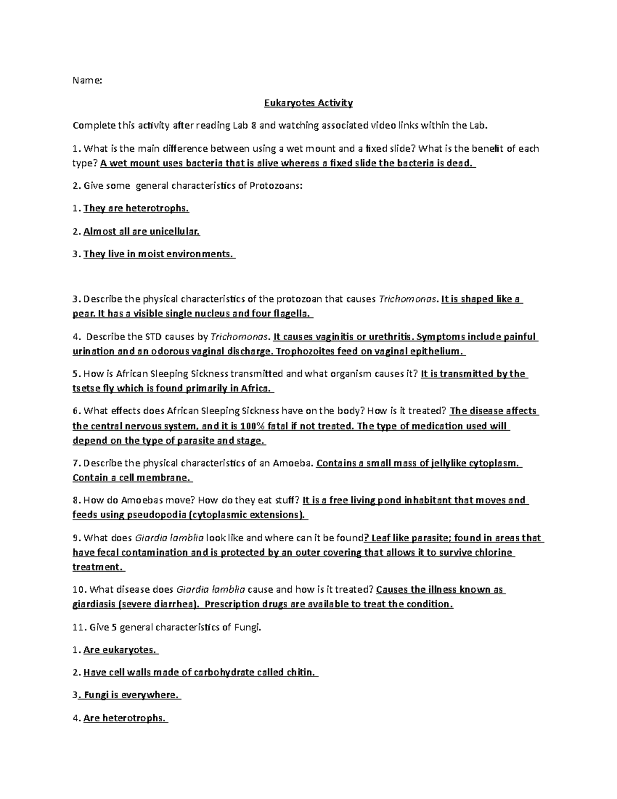 Eukaryotes Activity - Name: Eukaryotes Activity Complete this activity ...
