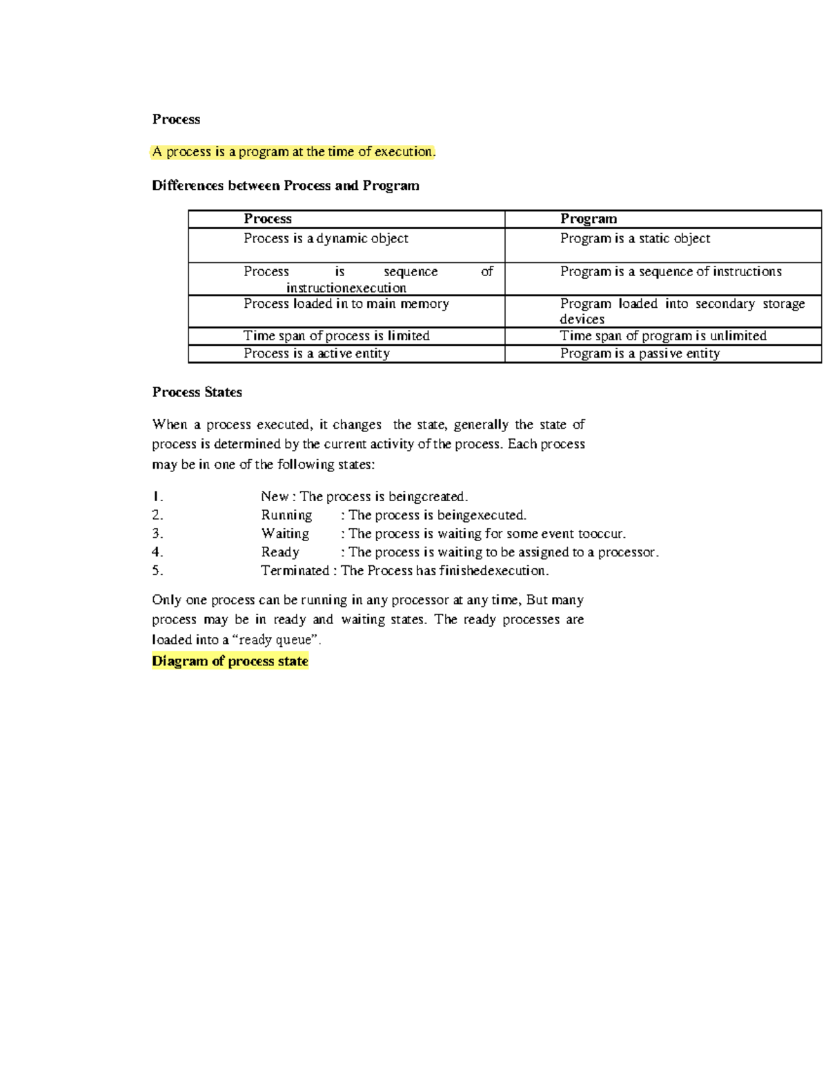 OS UNIT - 2 : Process Management - Process A process is a program at ...