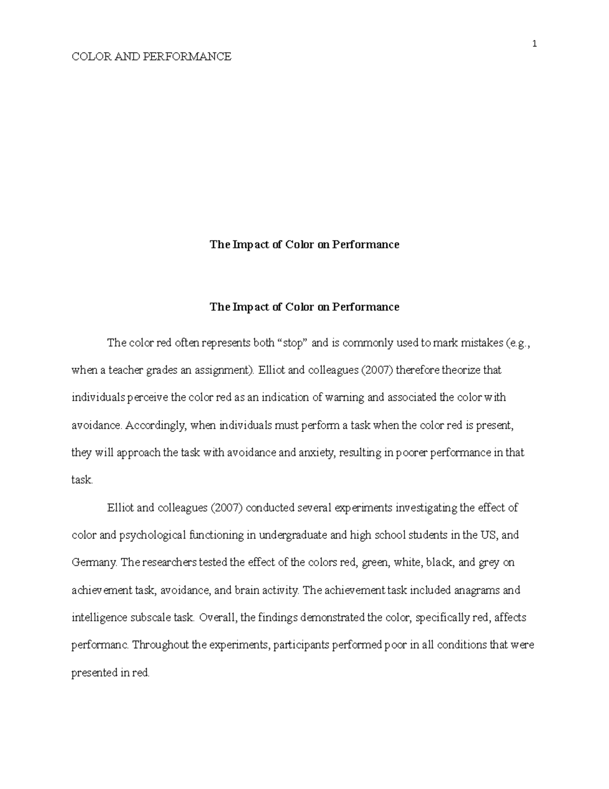 The Impact of Color on Performance - COLOR AND PERFORMANCE The Impact ...