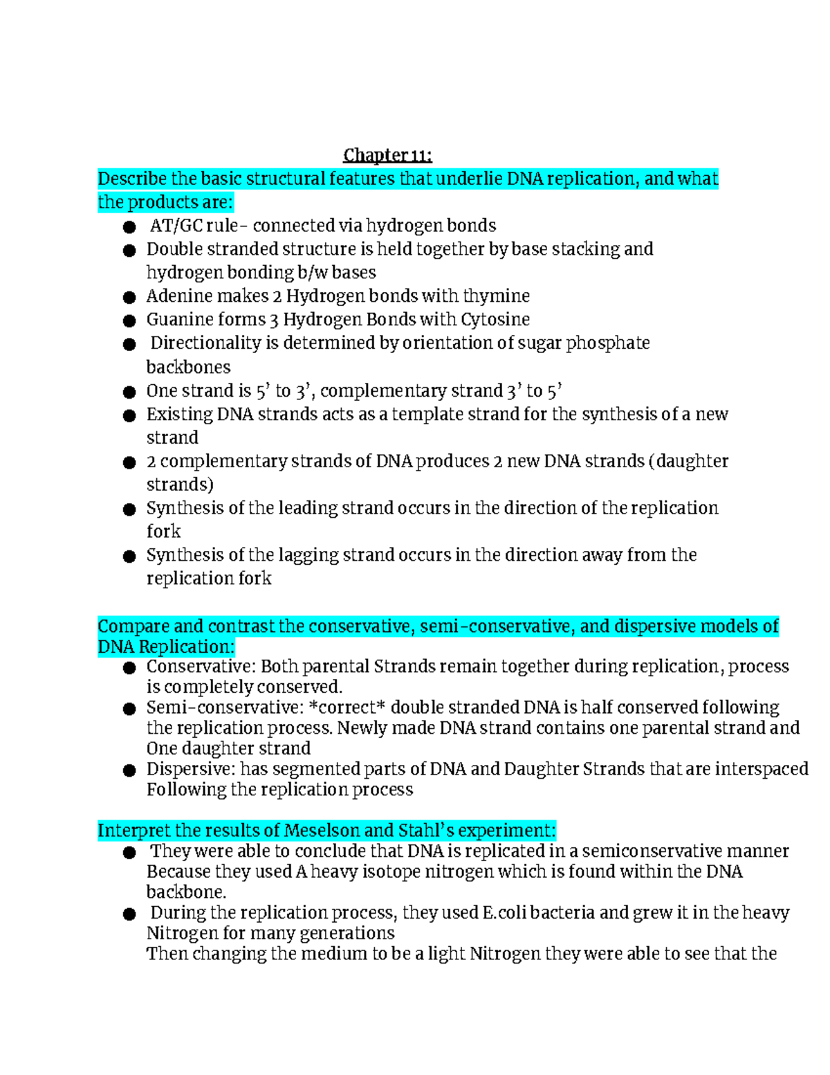 Exam 2 genetics - text book notes - Chapter 11: Describe the basic ...