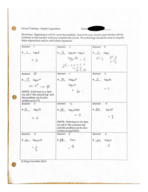 Pre Calculus - Circuit Training - Simple Logarithms - MA 1453 - Studocu