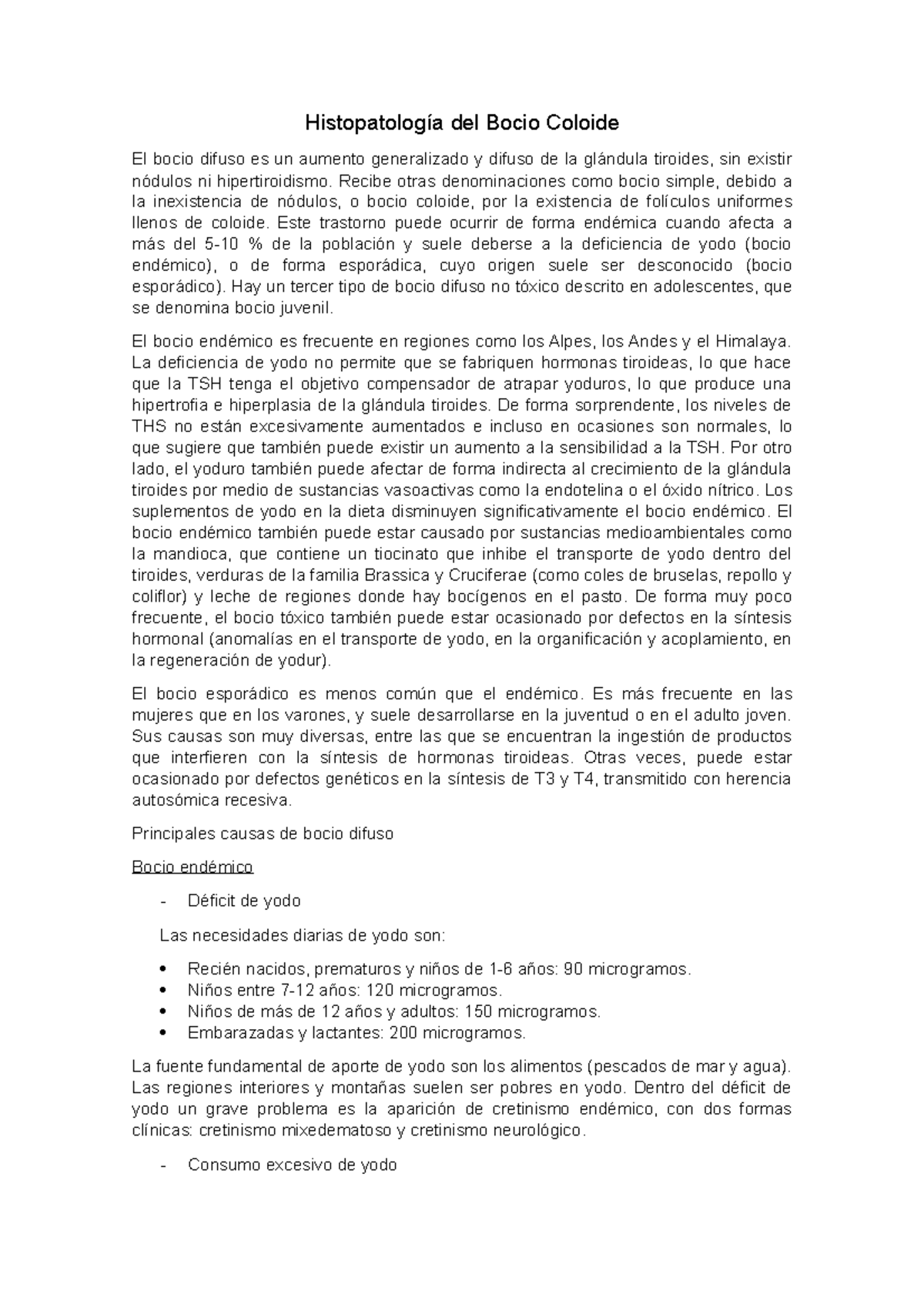 Patologia general - RESUMEN - Histopatología del Bocio Coloide El bocio ...