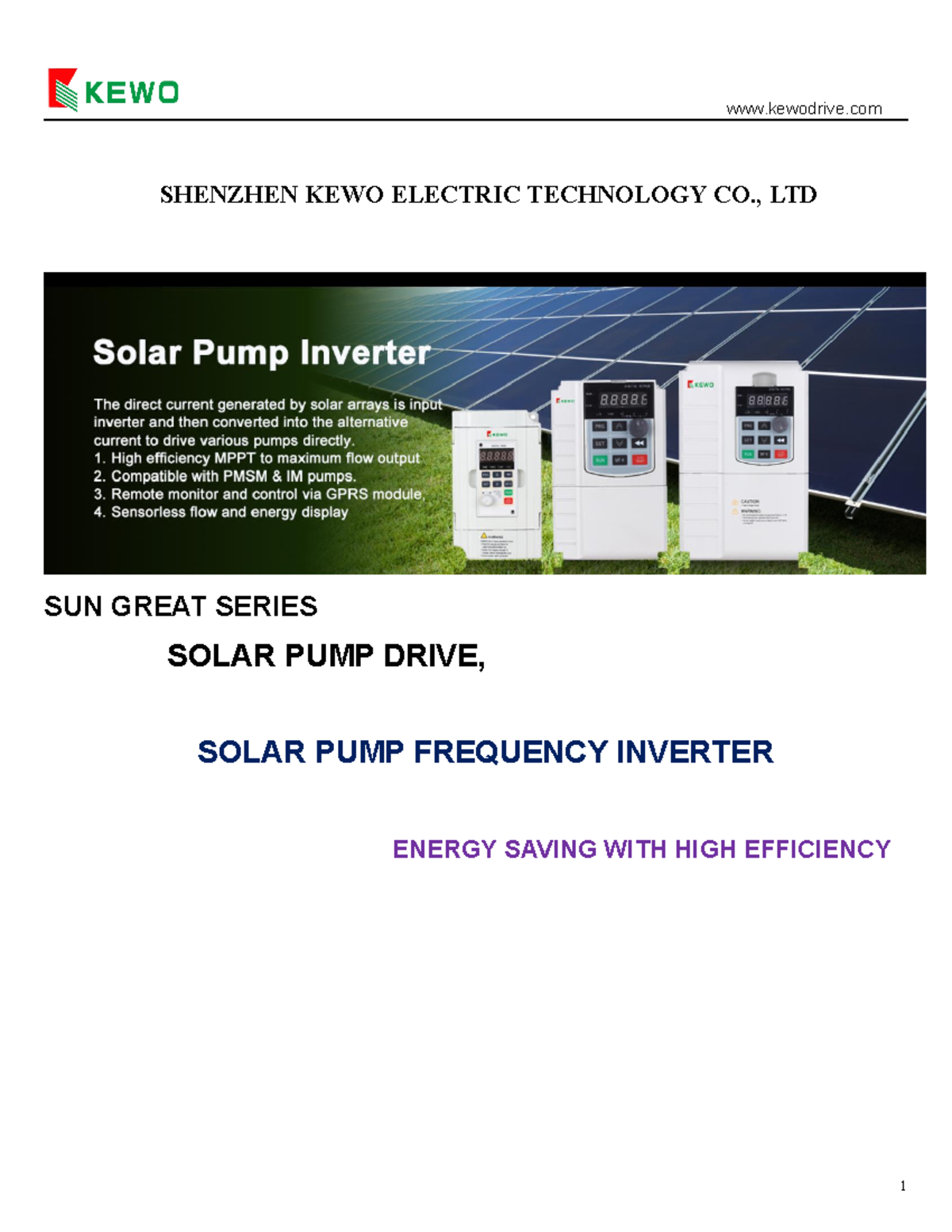 SG320 solar pumping drive catalog - SHENZHEN KEWO ELECTRIC TECHNOLOGY ...