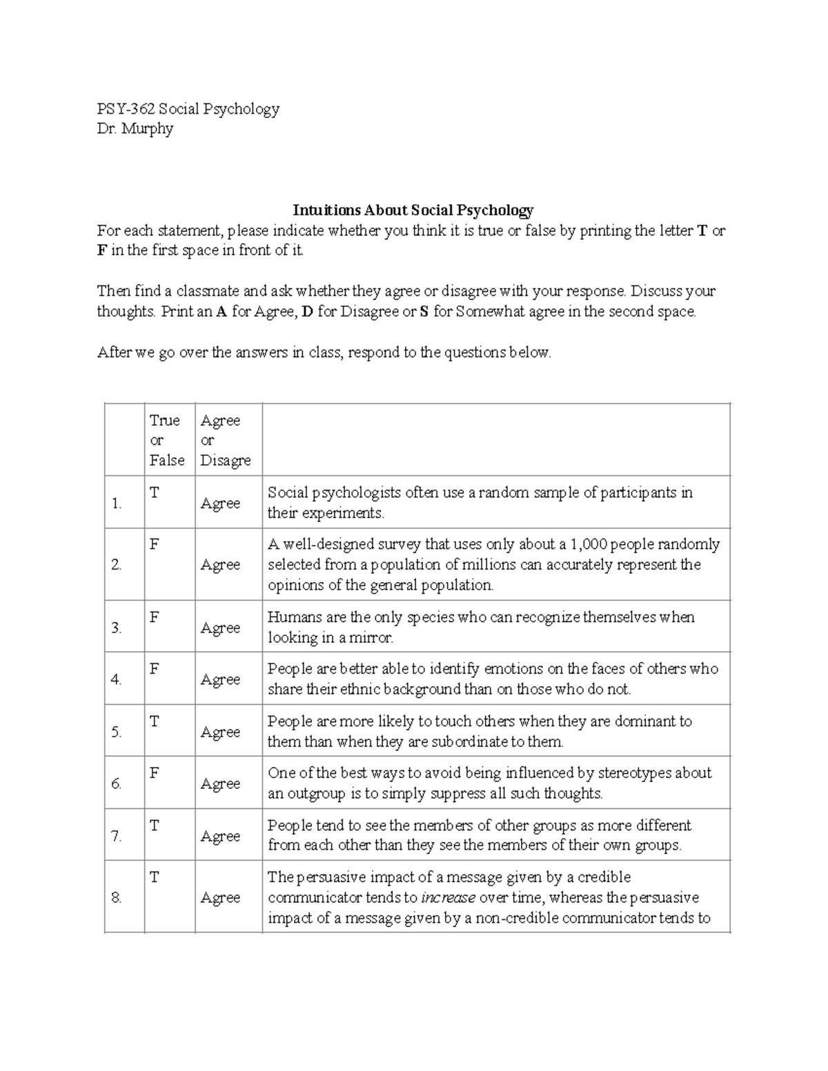 PSY-362 Social Psychology Assessment - PSY-362 Social Psychology Dr ...