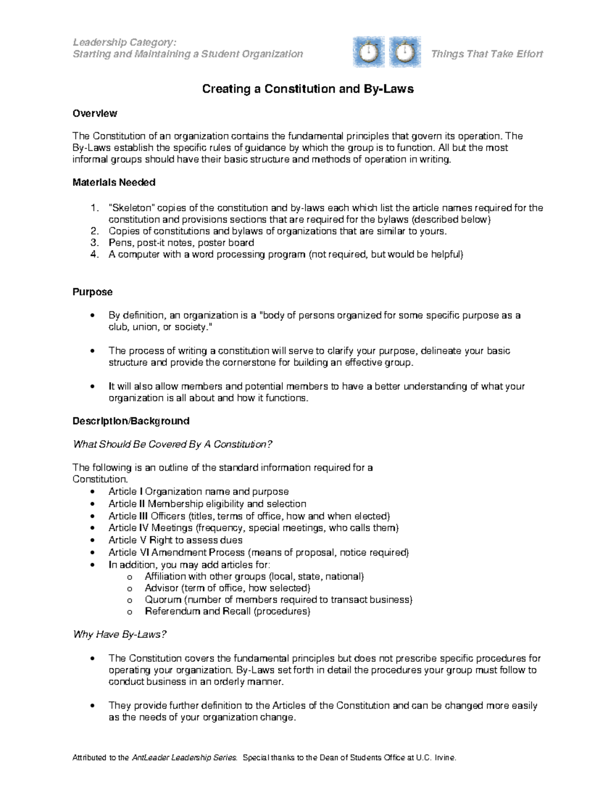 Creating a constitution and bylaws - Leadership Category: Starting and ...