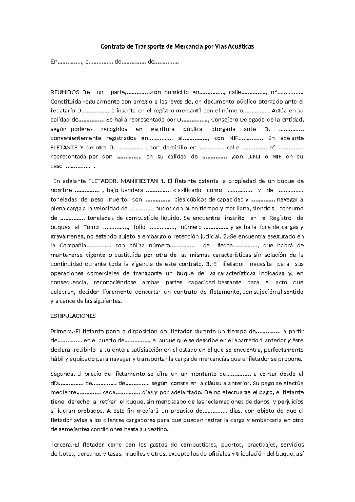 Contrato-de-fletamento - Contrato de Transporte de Mercancía por Vías ...