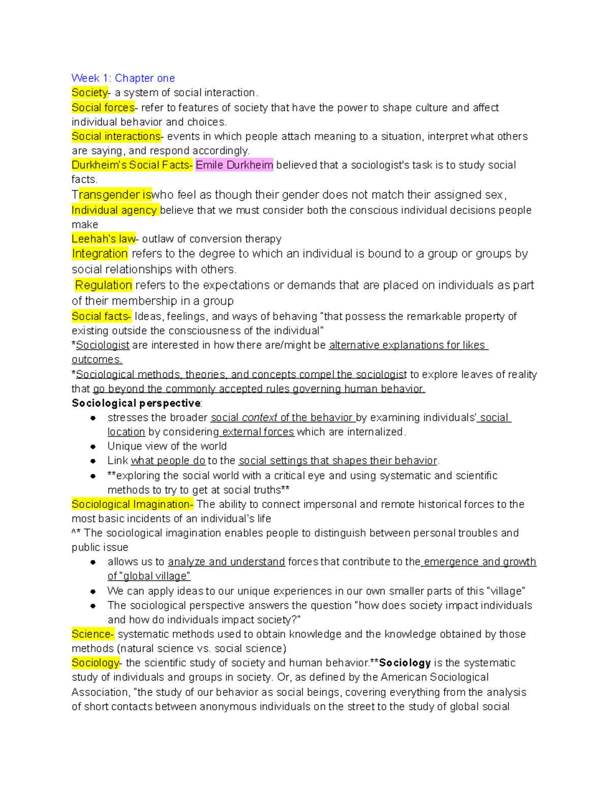 Sociology notes - Week 1: Chapter one Society- a system of social ...