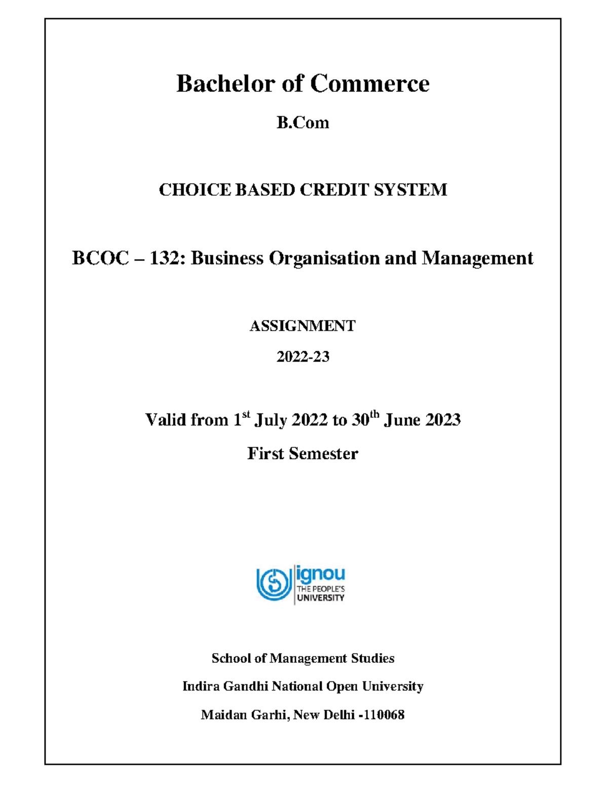 BCOC-132 - Assignment questions paper - Bachelor of Commerce B CHOICE ...