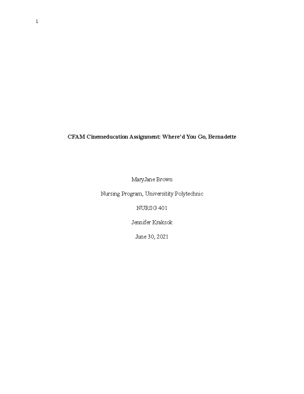 CFAM Assignment - Example - Where do you go..(from my friend) - CFAM ...