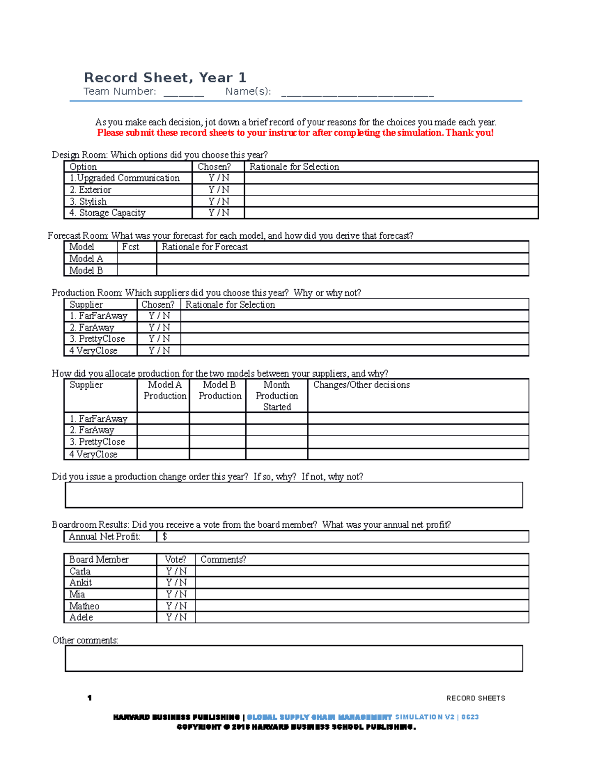 Gscmv 2 Record Sheets English - Team Number: ________ Name(s