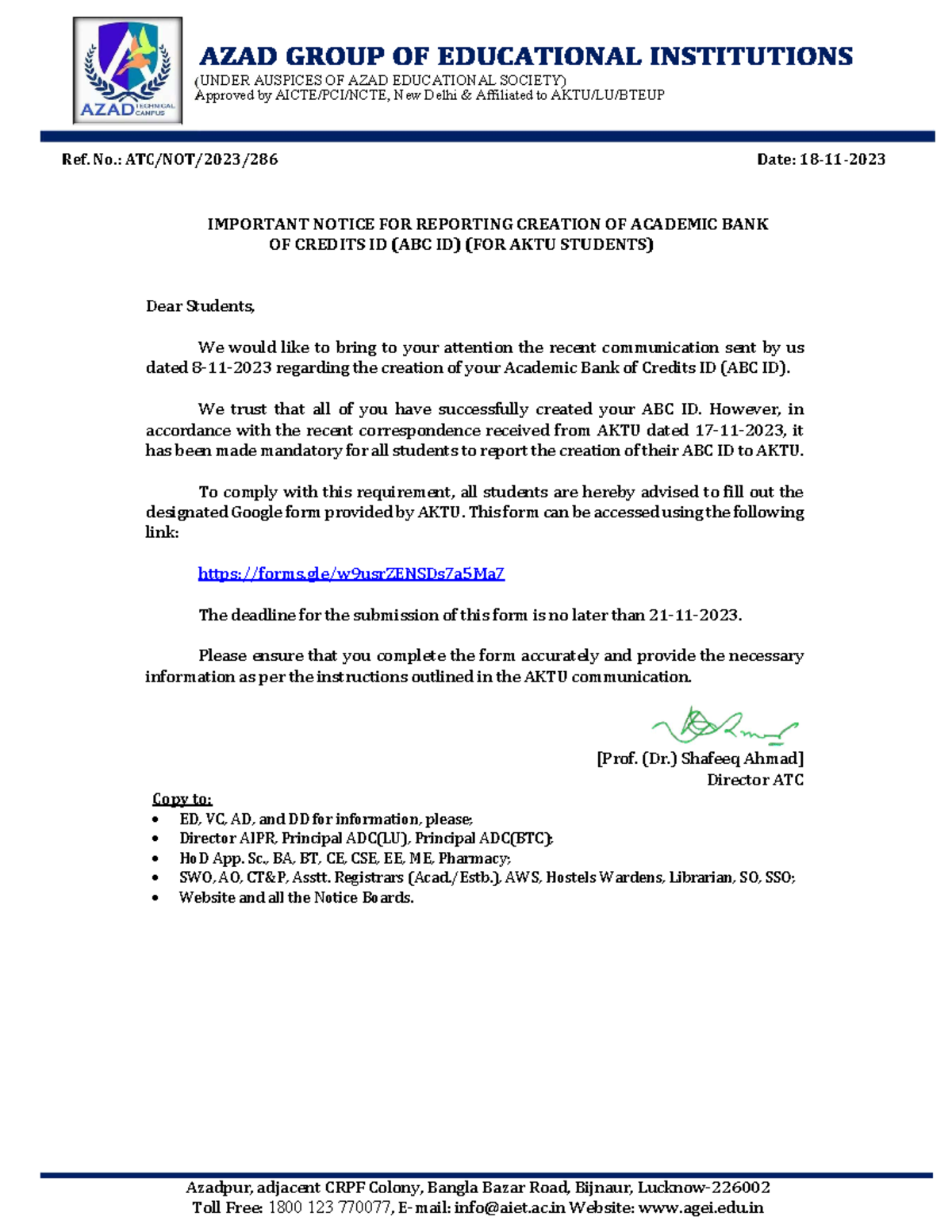 AGEI-Notice for Reportin Creation of Academic Bank of Credits ID for ...