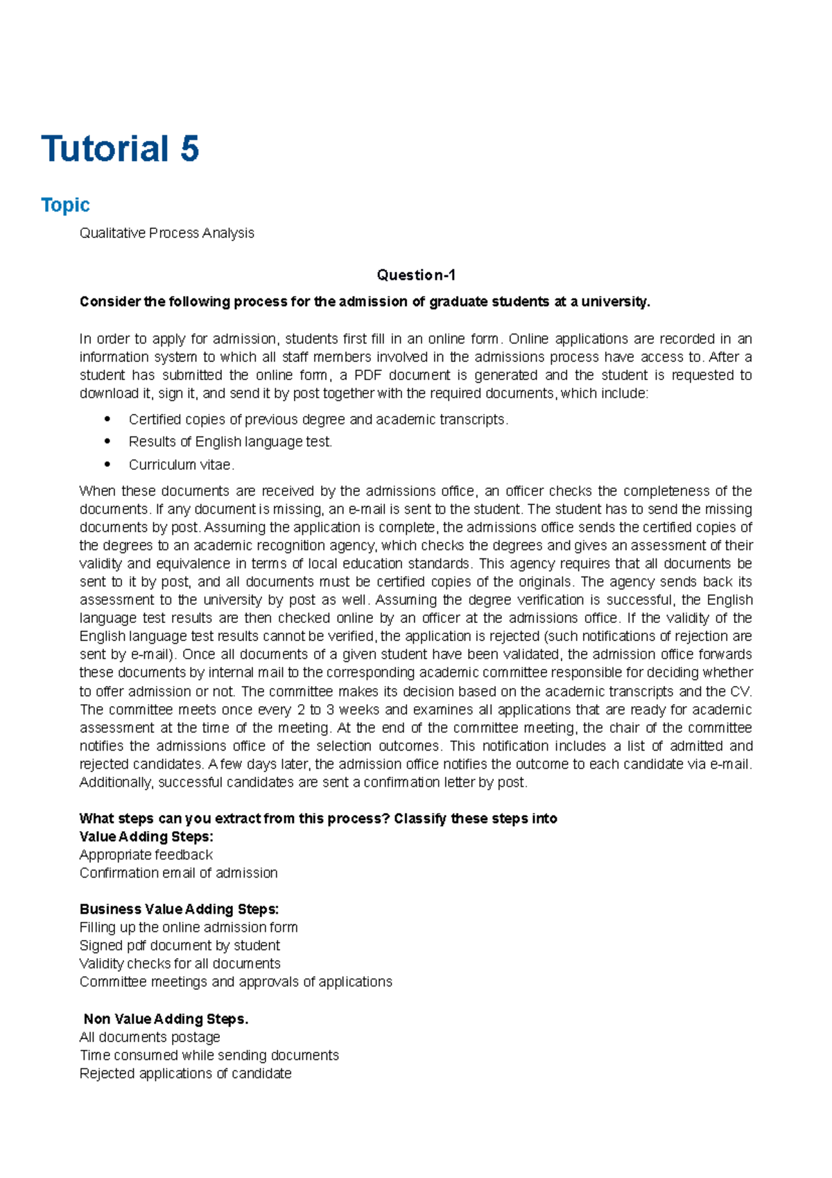 Tutorial 5 Solution - Tutorial 5 Topic Qualitative Process Analysis ...