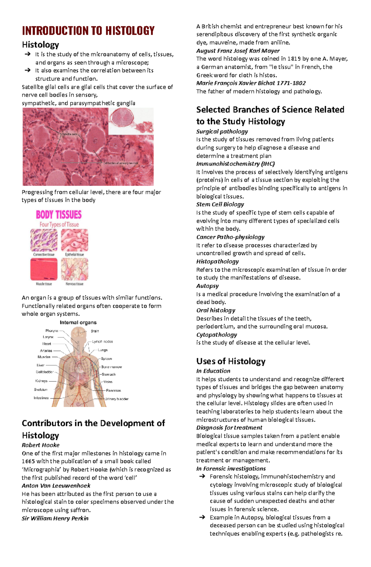 Introduction TO Histology - INTRODUCTION TO HISTOLOGY Histology It is ...