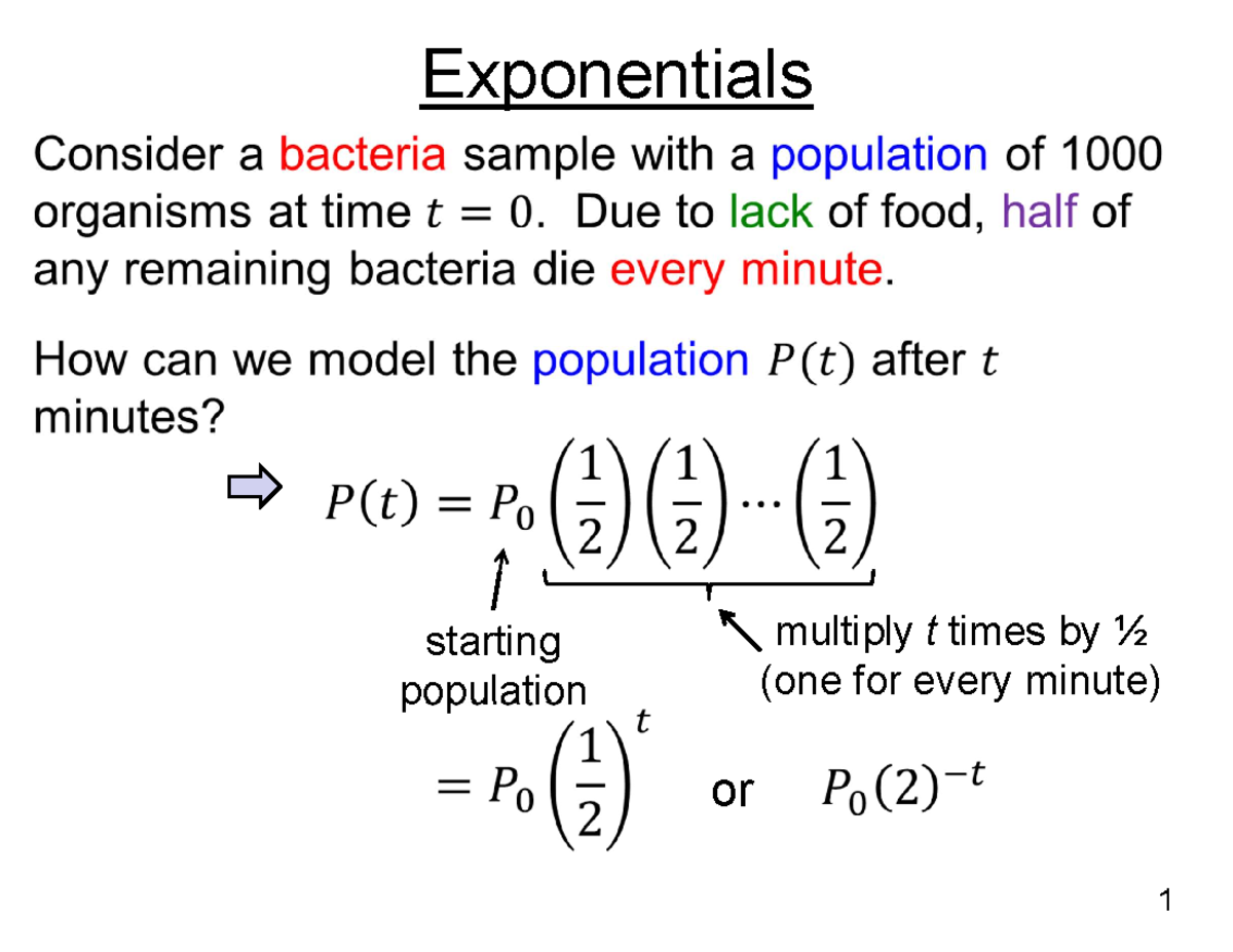 (Lec 008) Lecture 6 - Exponentials - Exponentials starting population ...