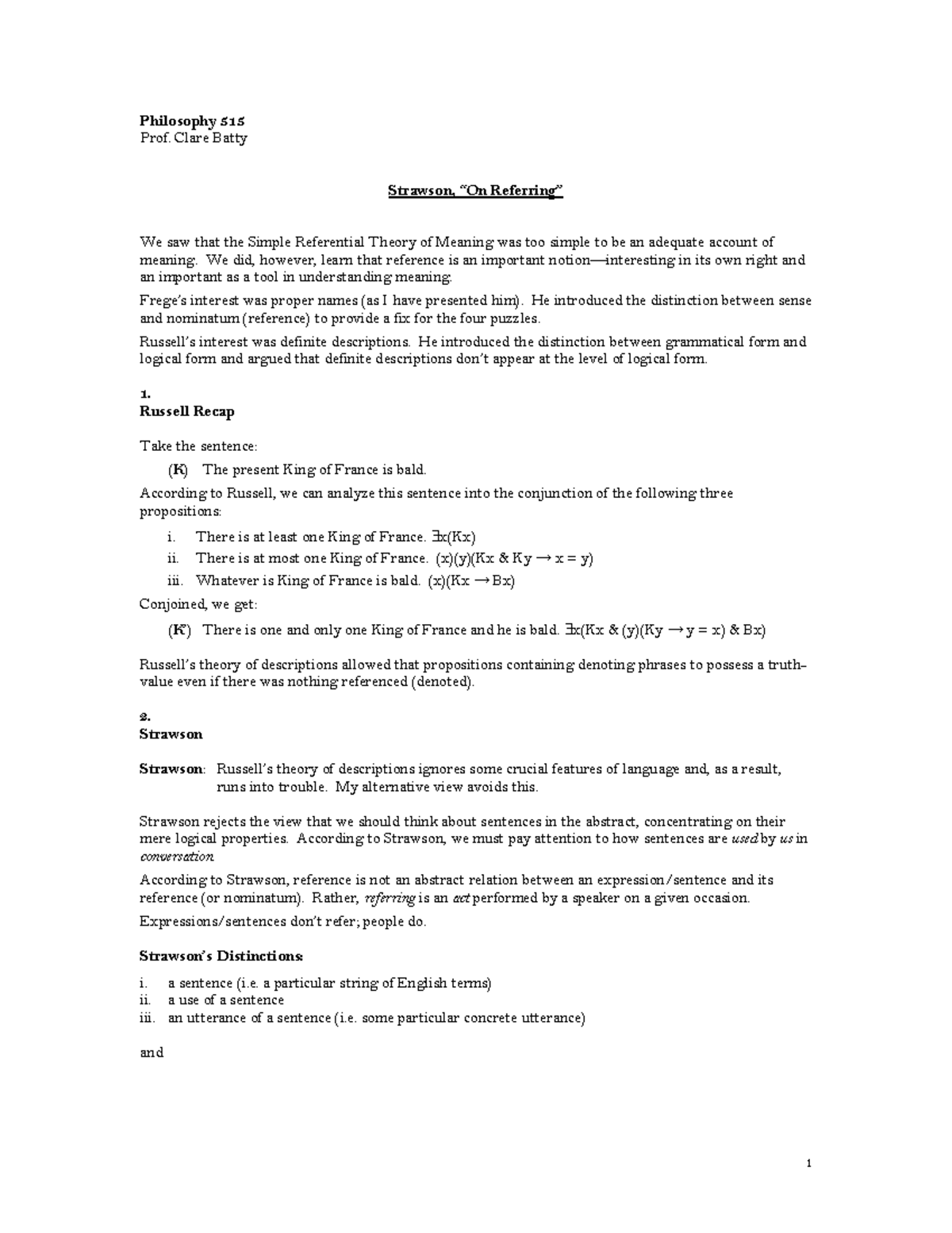 PHI 515-Strawson - Strawson assignment 6th semester,,, philosophy ...