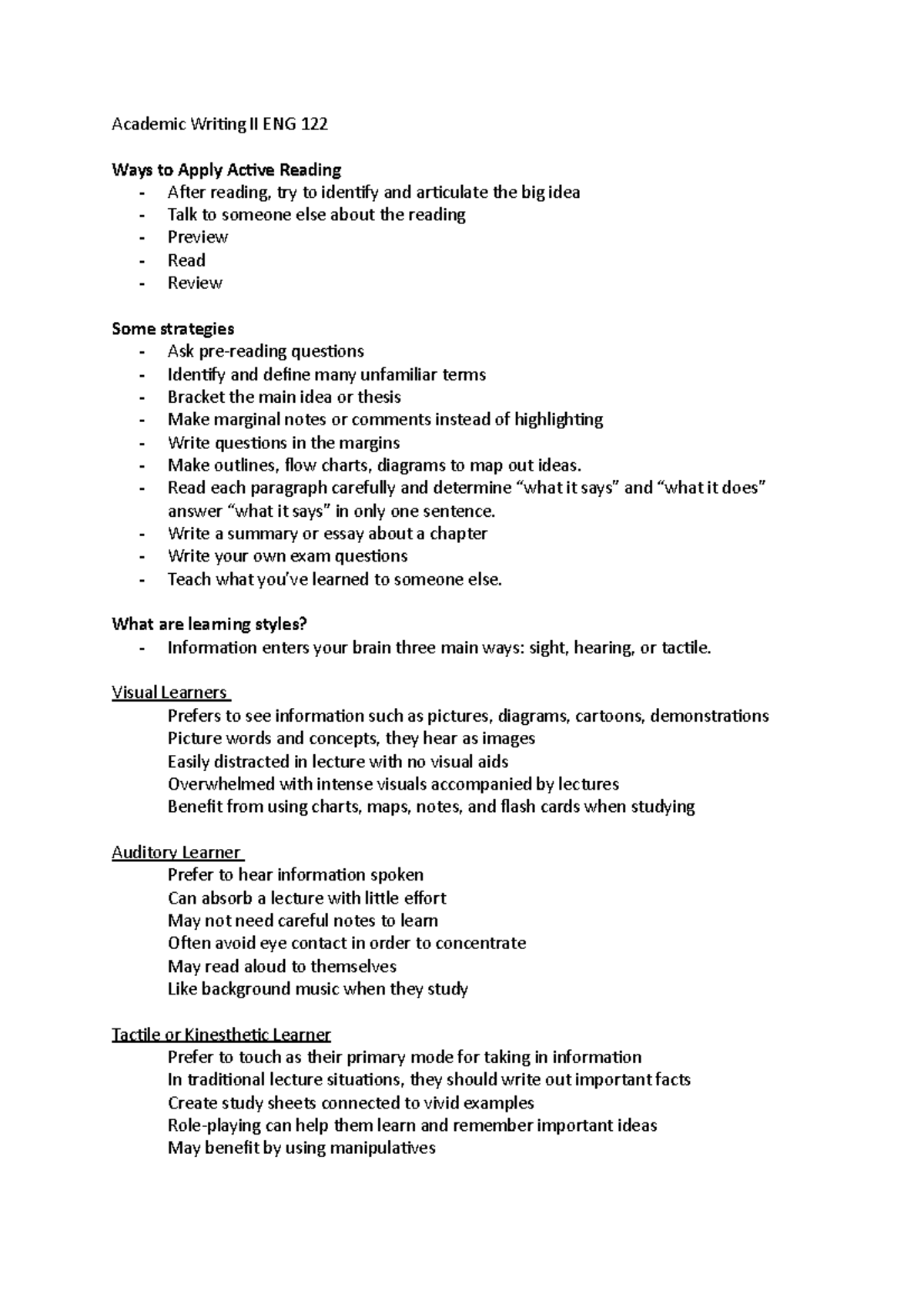 Academic Writing II Notes - Academic Writing II ENG 122 Ways to Apply ...