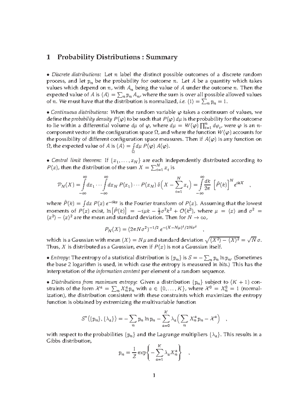 CHAPTER SUMMARY -PROBABILITY - 1 Probability Distributions : Summary ...
