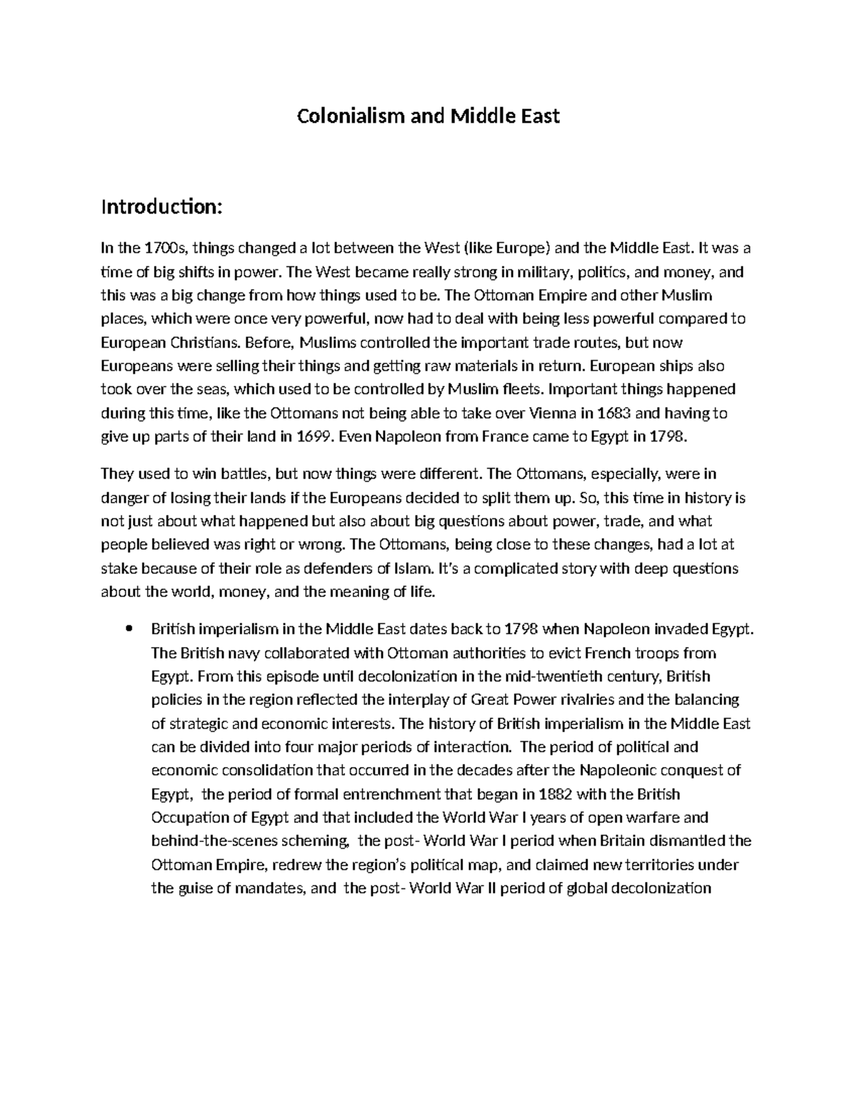 Colonialism and Middle East - Colonialism and Middle East Introduction ...