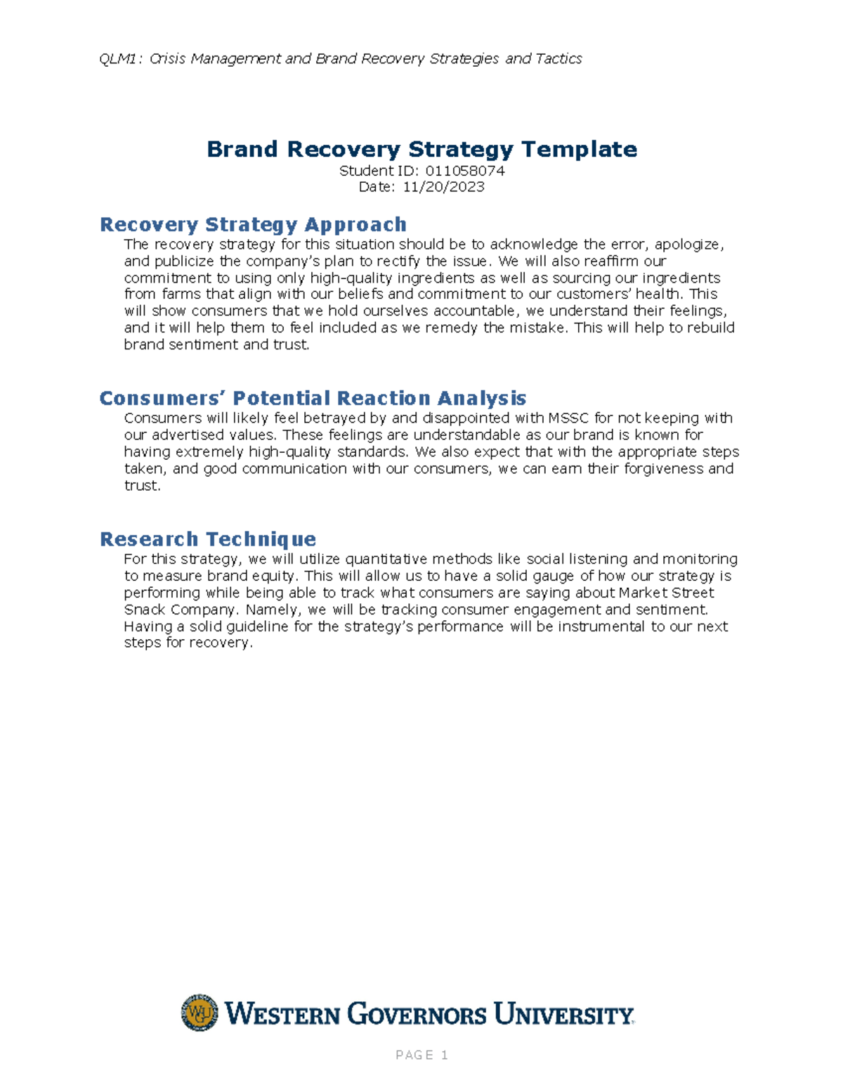 Brand Recovery Strategy - We will also reaffirm our commitment to using ...