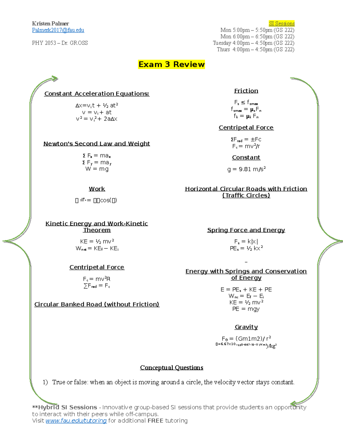 PHY 2053 Dr. GROSS Exam 3 Review - Studocu