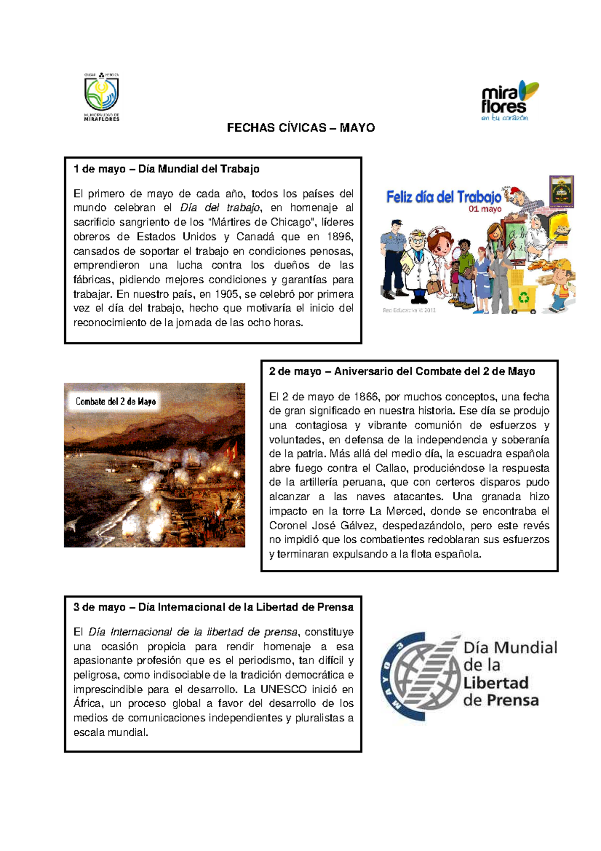 6445-7703-fechas civicas mayo - FECHAS CÍVICAS – MAYO 1 de mayo – Día ...