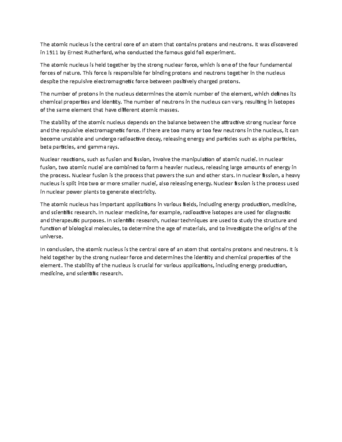 Bio Notes - Atomic Nucleus - The atomic nucleus is the central core of ...