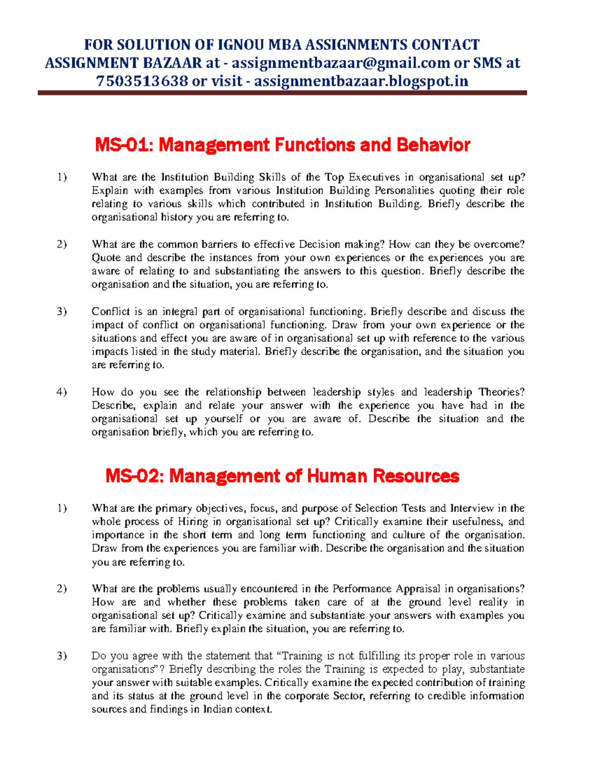 Mba-assignments compress - FOR SOLUTION OF IGNOU MBA ASSIGNMENTS ...