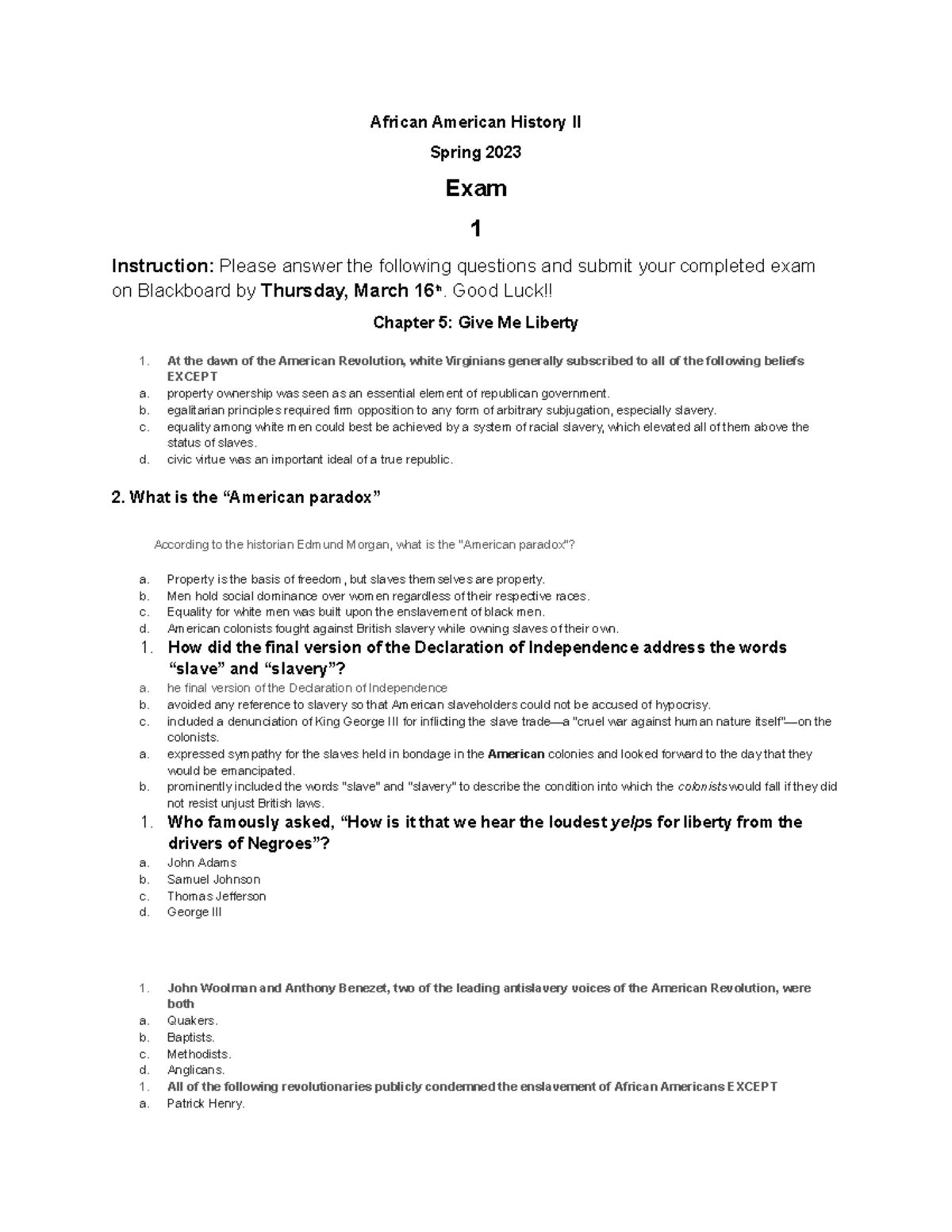 African American History II Exam - African American History II Spring ...