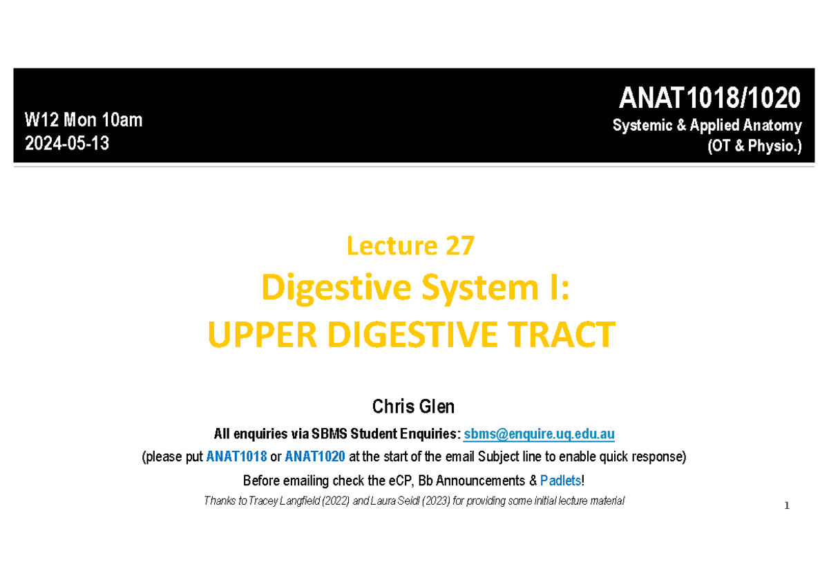Upper Digestive Tract - 1 ANAT1018/ Systemic & Applied Anatomy (OT ...