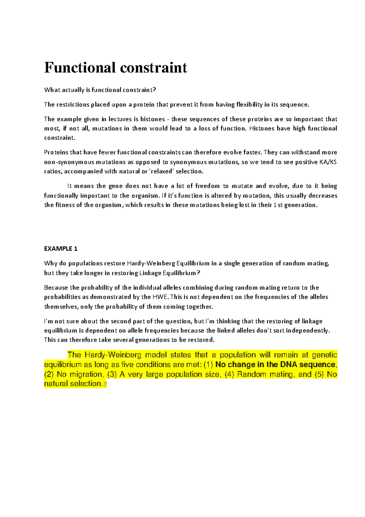 Genetics Functional Constraints with example - Functional constraint What actually is functional ...