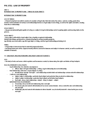 Property law notes - Property law notes STUDY UNIT 1 Property in law of ...