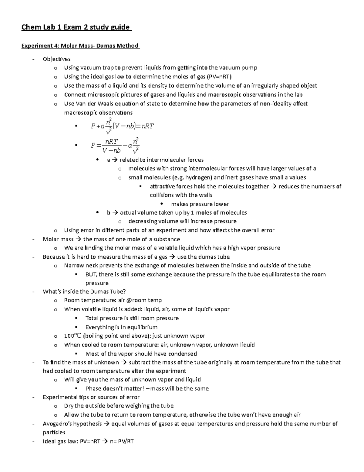Chem lab exam 2 - Lecture notes 2nd exam - Chem Lab 1 Exam 2 study ...