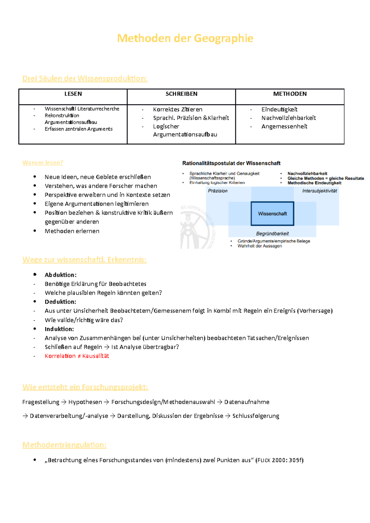 Einführung Methoden - Methoden der Geographie Drei Säulen der ...
