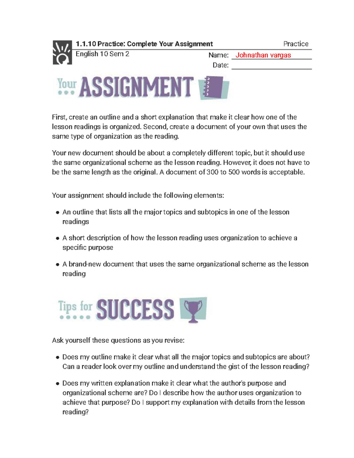 1,1,10) - apex english 10 - 1.1 Practice: Complete Your Assignment ...