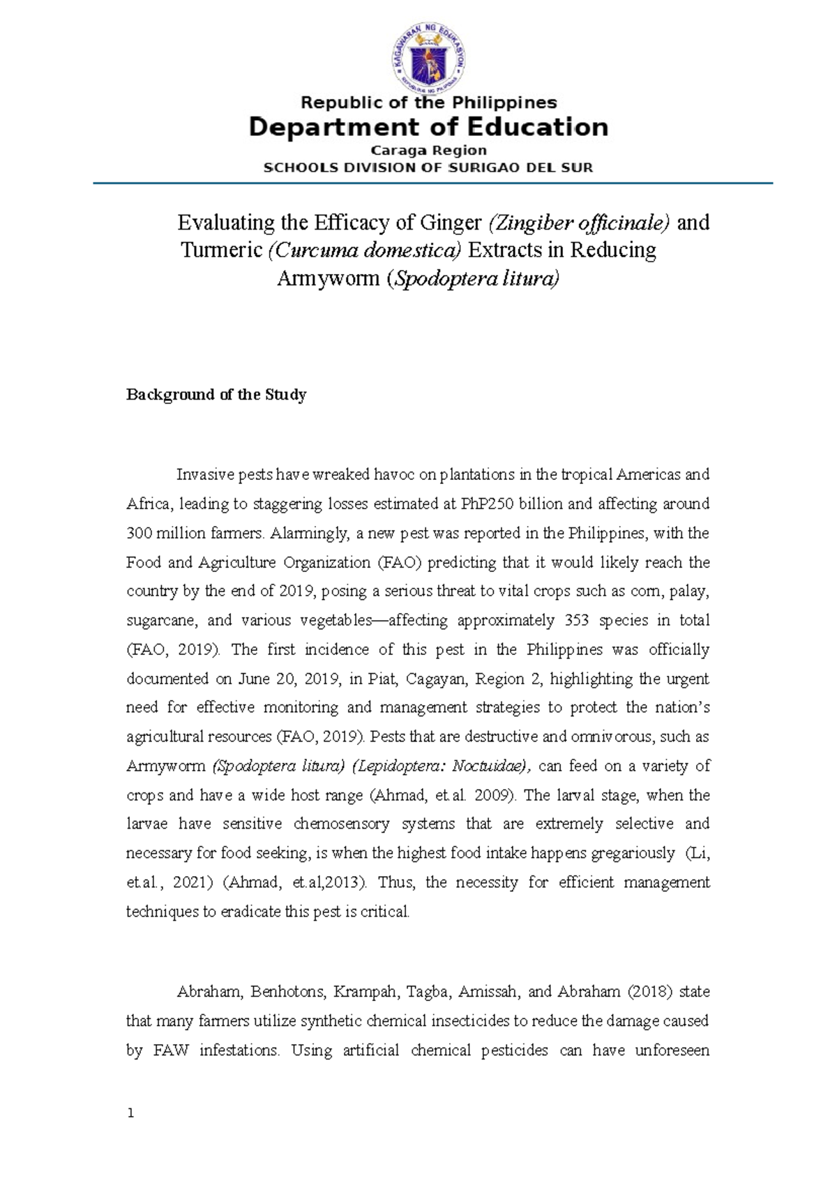 Title propsal of Evaluating the Efficacy of Ginger Paynal - Evaluating ...