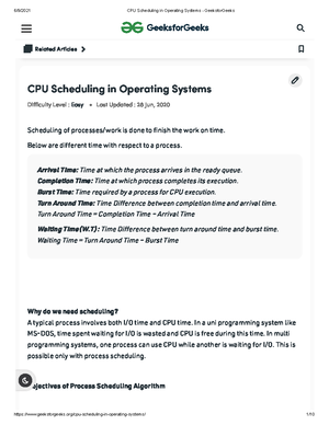 Unit 3 os notes - Operating System - Unit- III CPU Scheduling 1 Process ...
