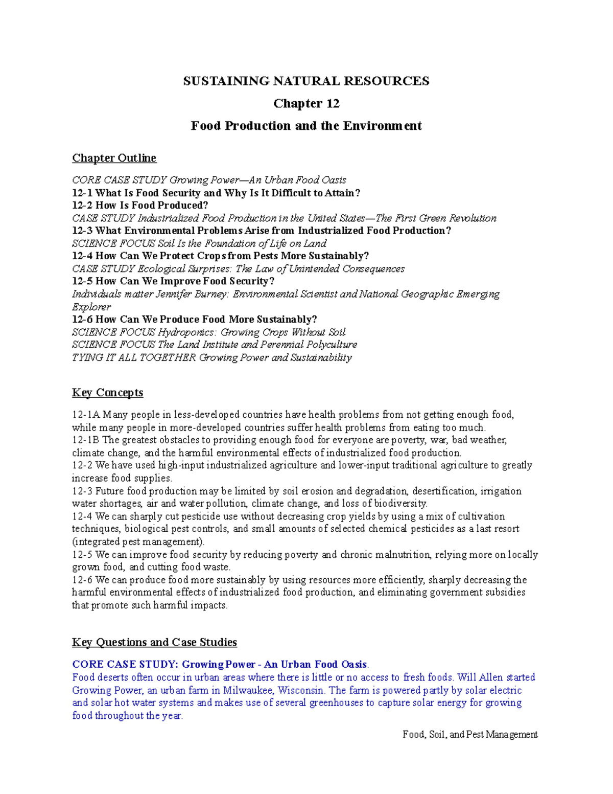 Chapter 12 - study tool - SUSTAINING NATURAL RESOURCES Chapter 12 Food ...