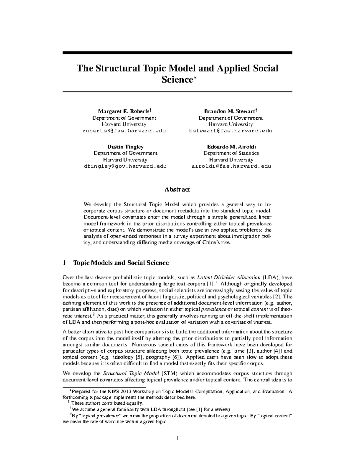 Roberts et al 2013 - Grade A+ - The Structural Topic Model and Applied ...
