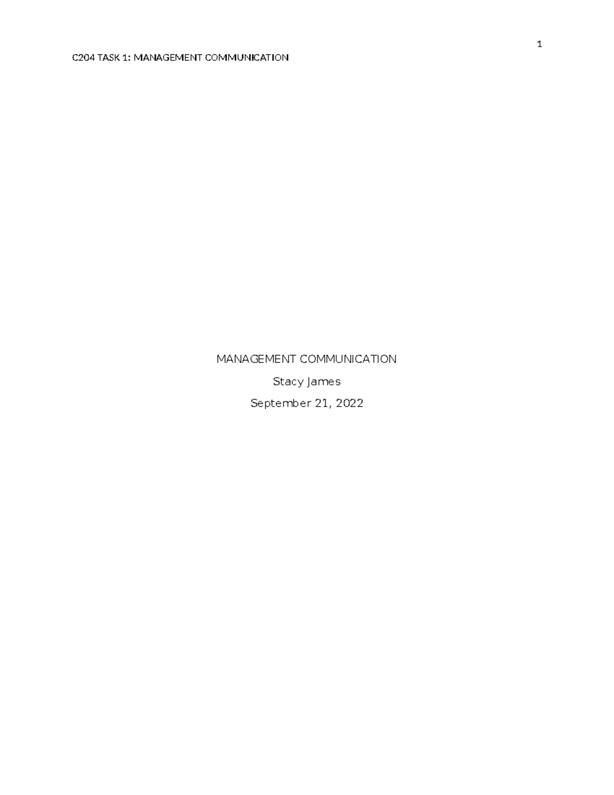C204 Task 1 - Task 1 - C204 TASK 1: MANAGEMENT COMMUNICATION MANAGEMENT ...