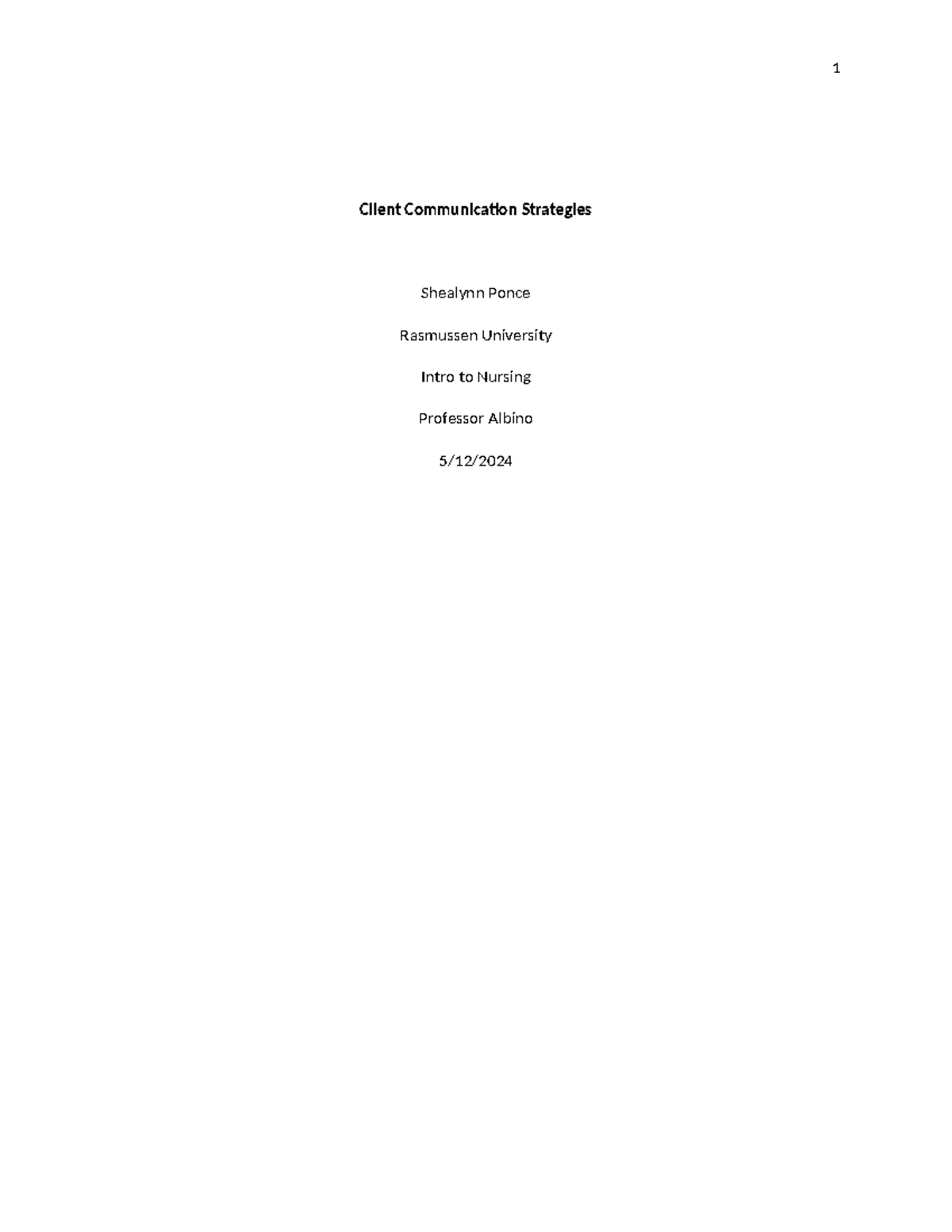 Intronursingmodule 6 - module 6 assignment - Client Communication ...
