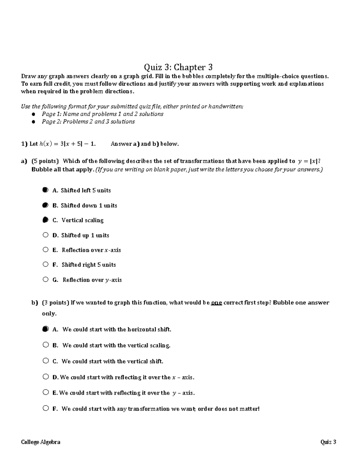 MTH 111 Quiz 3 W22 2 - quiz 3 - College Algebra Quiz 3 Quiz 3: Chapter ...