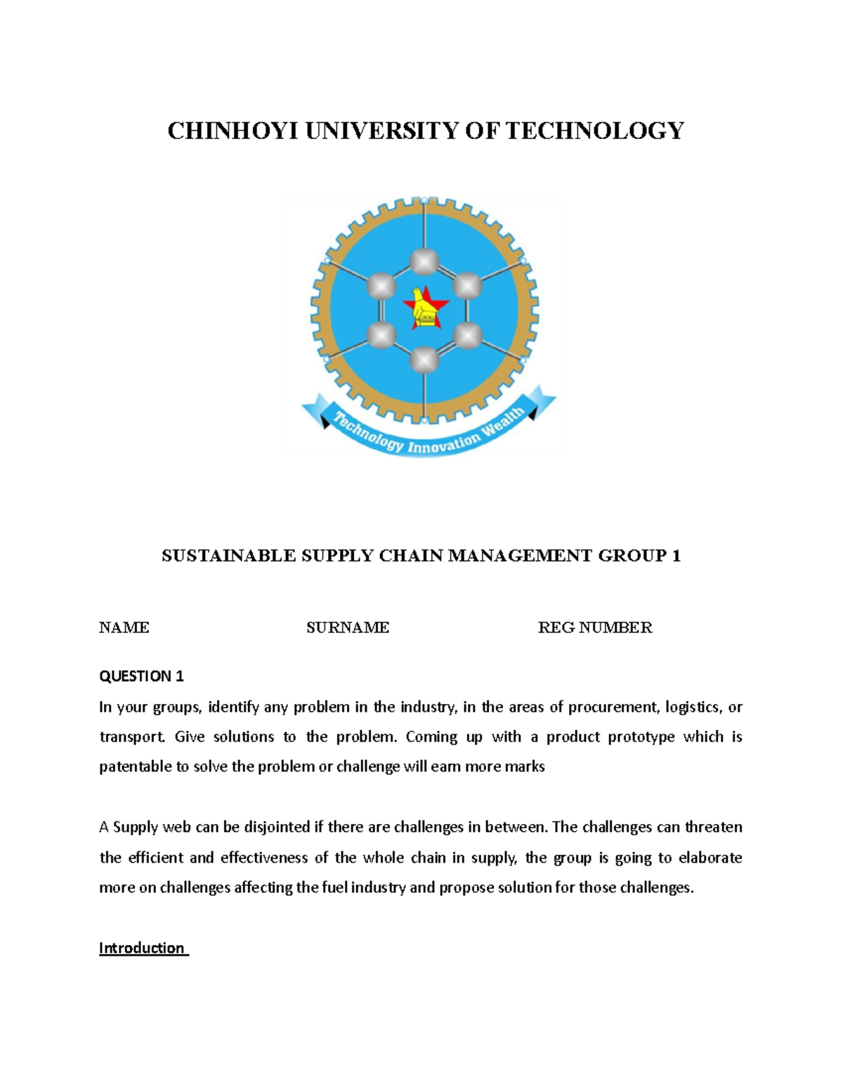 sustainable management - CHINHOYI UNIVERSITY OF TECHNOLOGY SUSTAINABLE ...