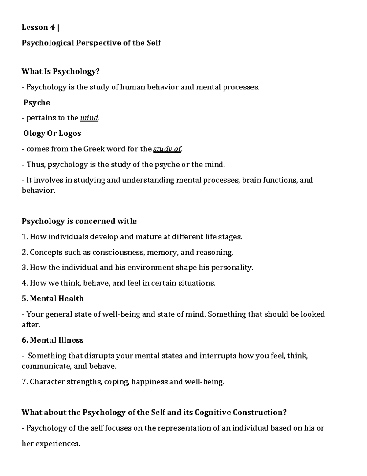 Lesson-4 - Lecture Notes for Understanding the Self about the ...