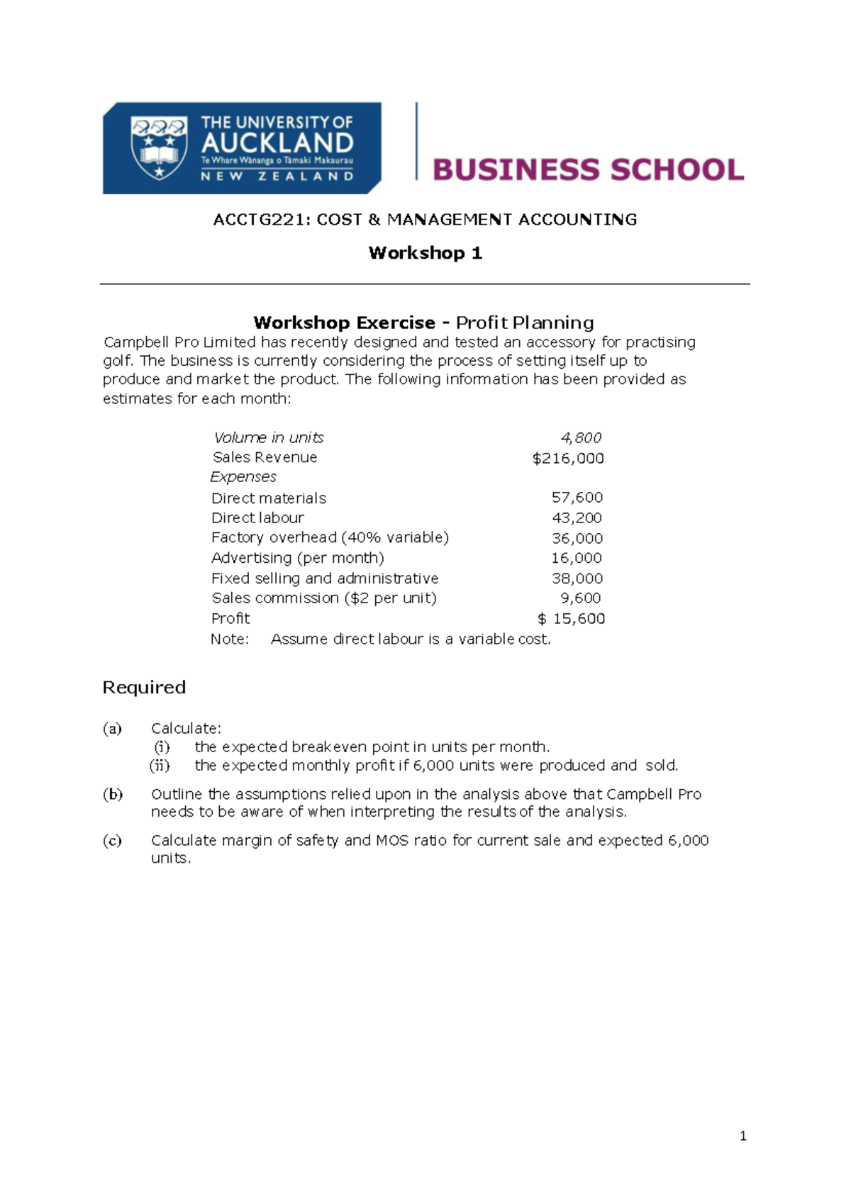 Week 1 Workshop question - Financial Accounting - AucklandUni - Studocu