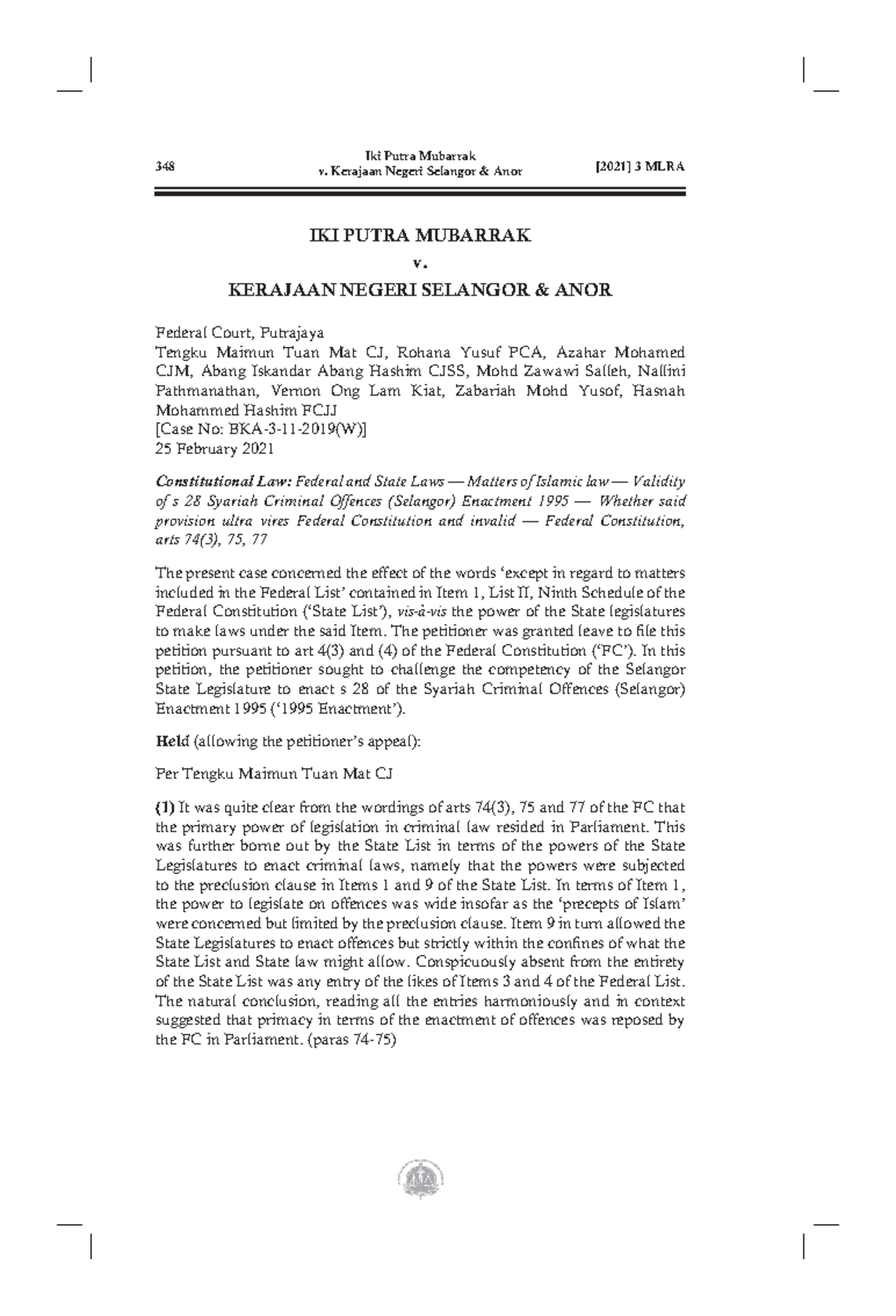 Cases Pdf Opener - 348 [2021] 3 MLRA v. Kerajaan Negeri Selangor & Anor ...