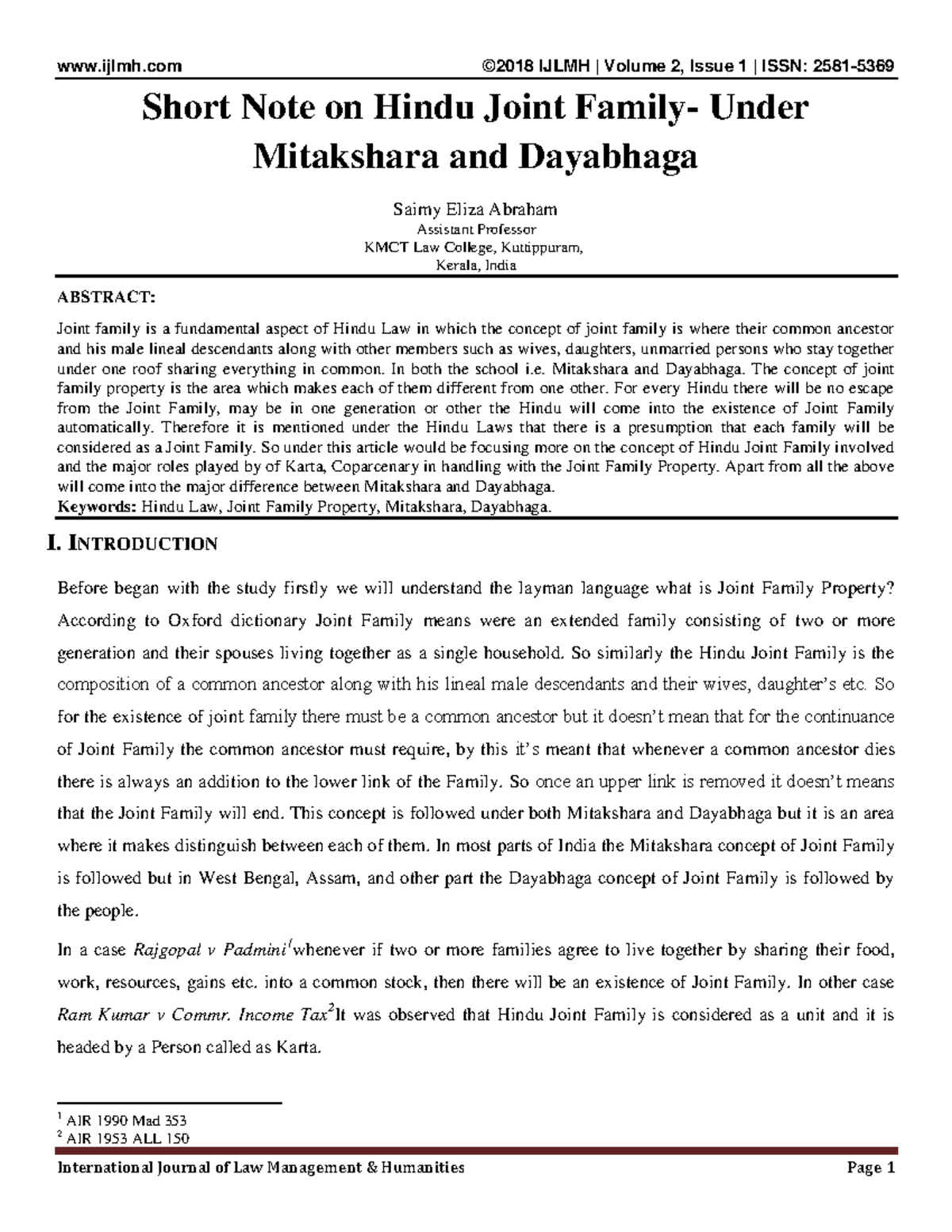 Short Note on Hindu Joint Family Under Mitakshara and Dayabhaga - Short ...
