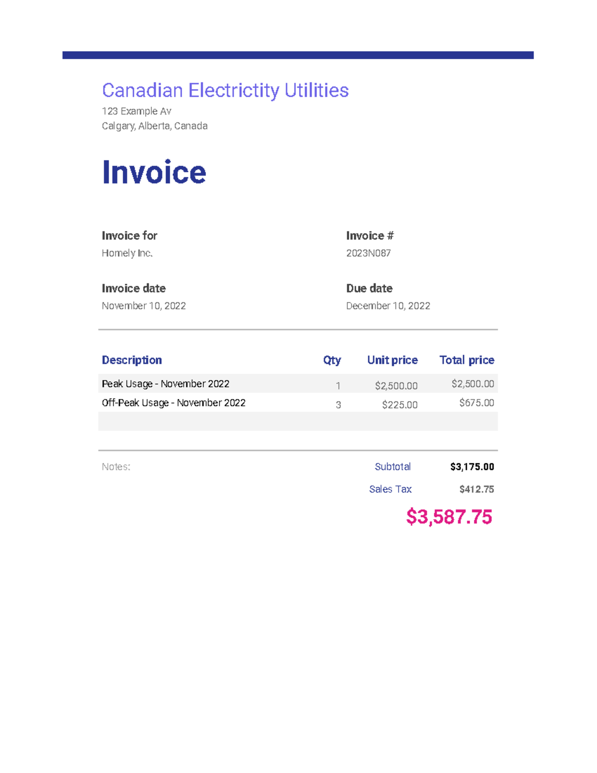 Homely inc. invoices - sdafads - Canadian Electrictity Utilities 123 ...