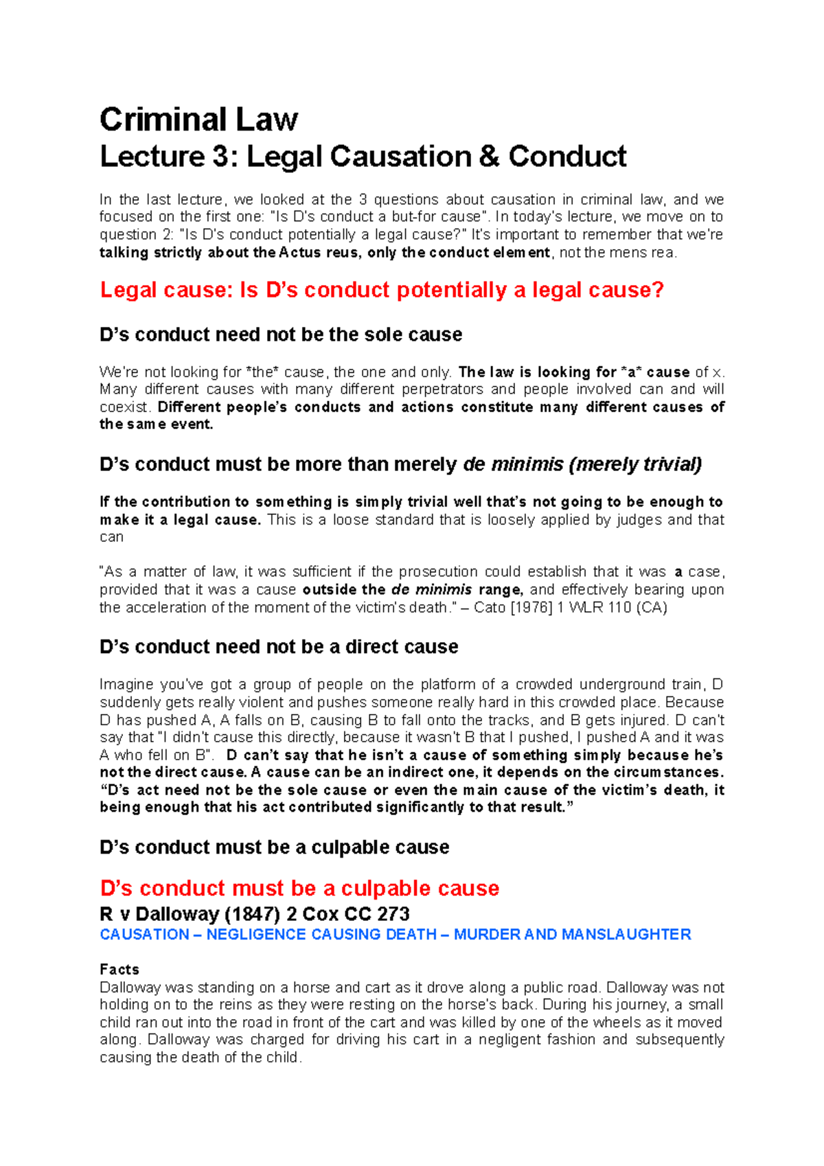 Lecture 3: Legal Causation & Conduct - Criminal Law Lecture 3: Legal ...