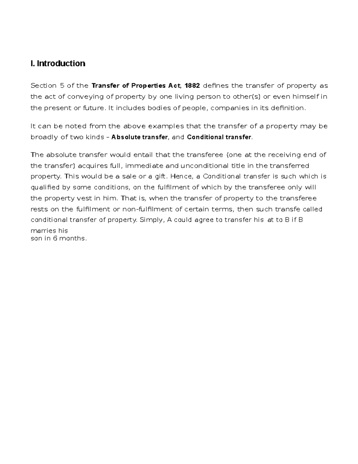 Conditional Transfer of Property AND ITS TYPES - I Section 5 of the ...