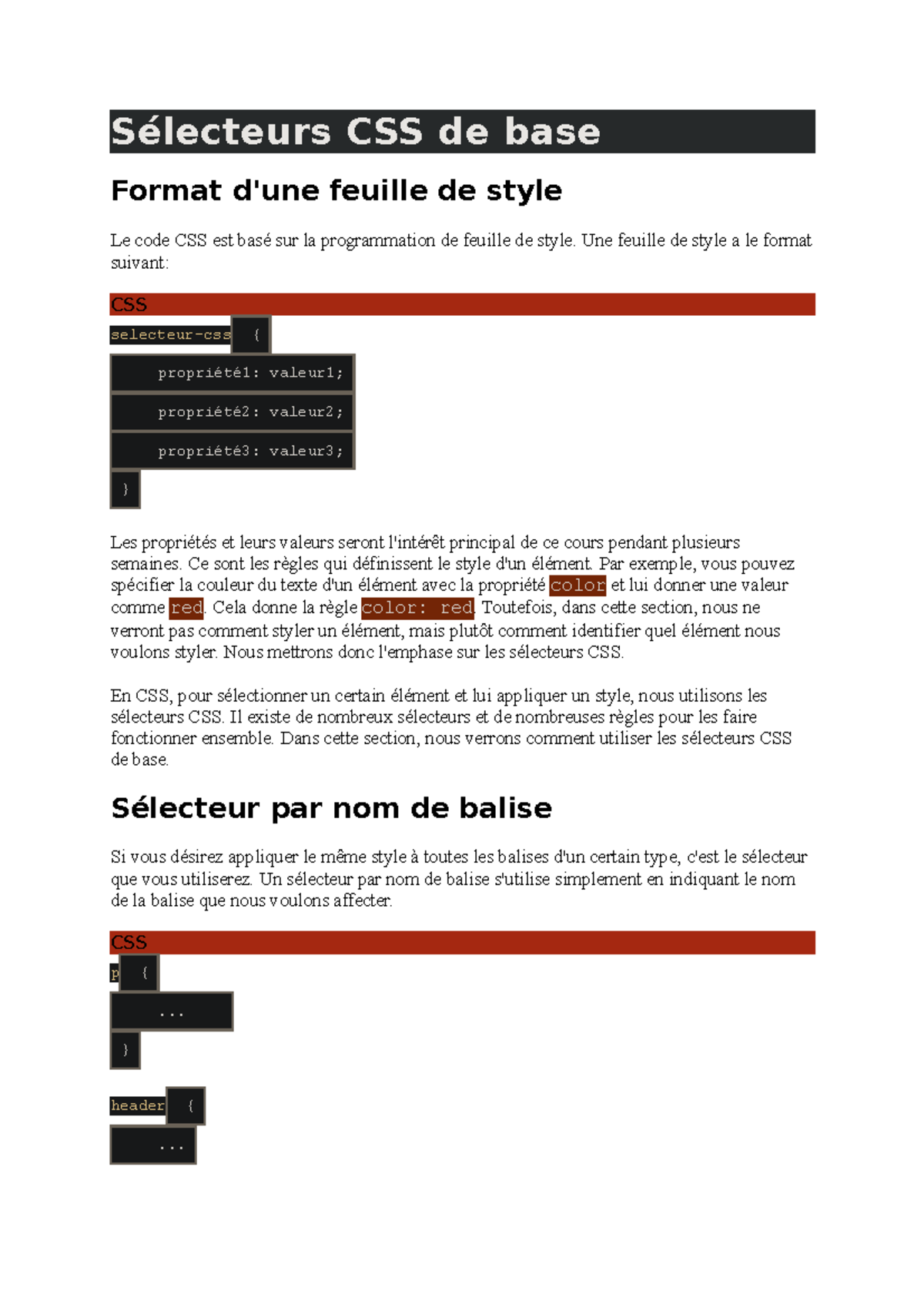 Sélecteurs CSS de base - YESS - Sélecteurs CSS de base Format d'une feuille de style Le code CSS ...